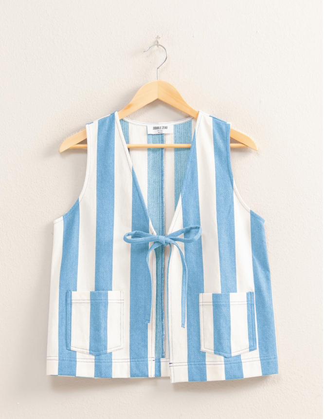Blue/Cream Striped Vest – Pretty Girl Boutique By Sonya Lynn